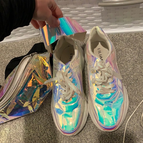Shoes | Holographic Sneaker Set Checker Necklace Shoes And Fanny | Poshmark